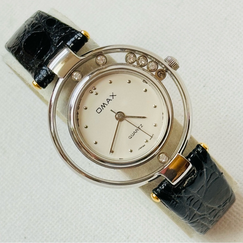 Vintage Omax Floating Crystals 30mm Women's Watch Sil… - Gem